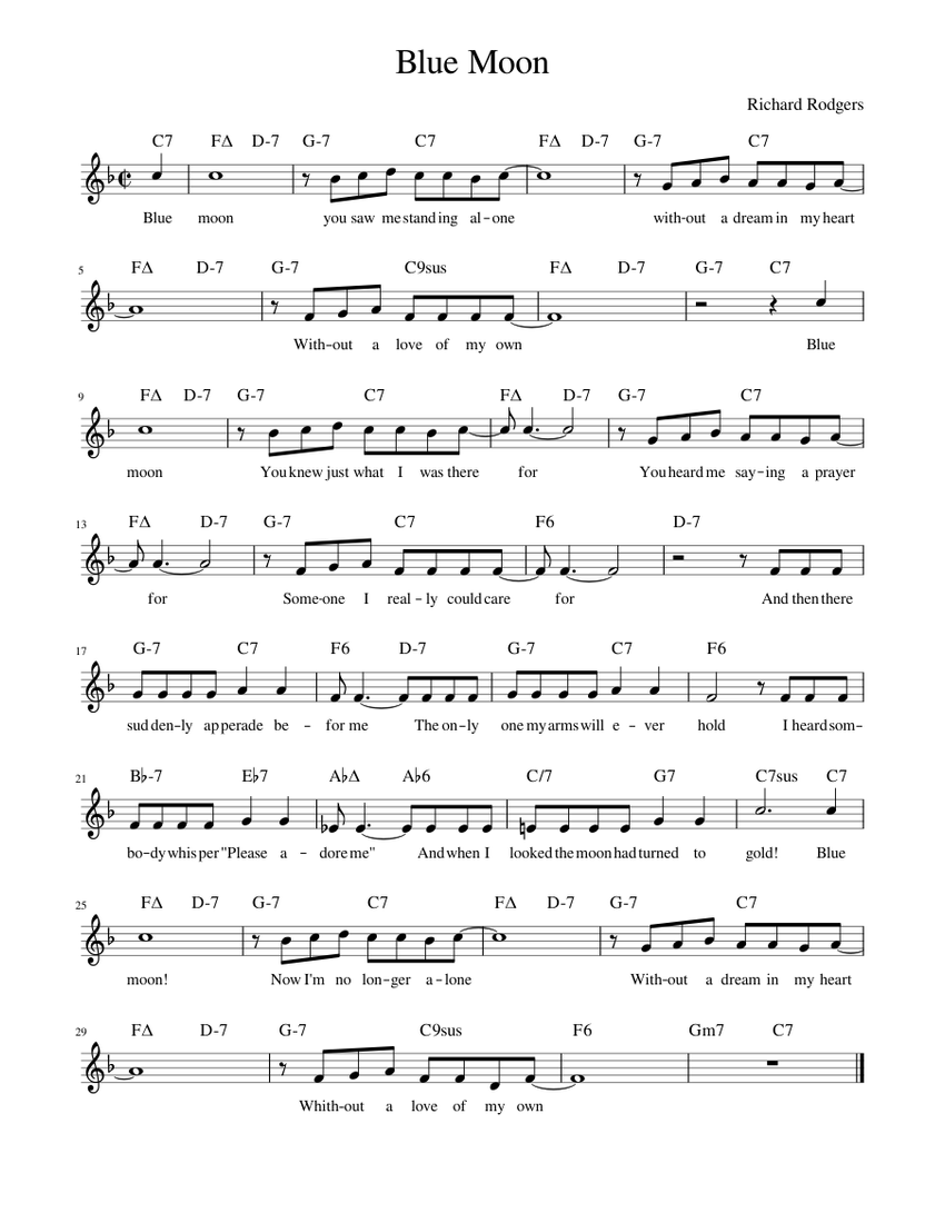 Blue Moon F Sheet music for Piano (Solo) Easy | Musescore.com