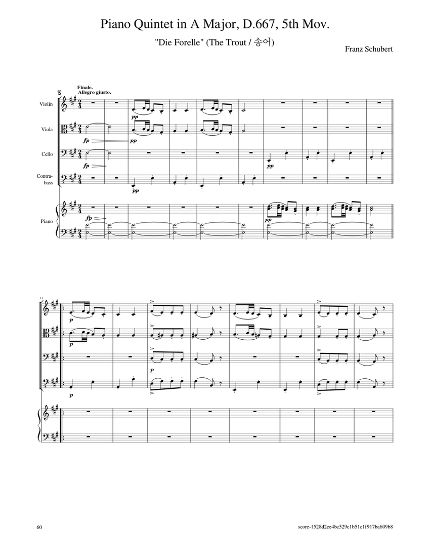 Piano Quintet in A Major, D.667, 5th Mov Sheet music for Piano, Contrabass, Violin, Viola & more ...