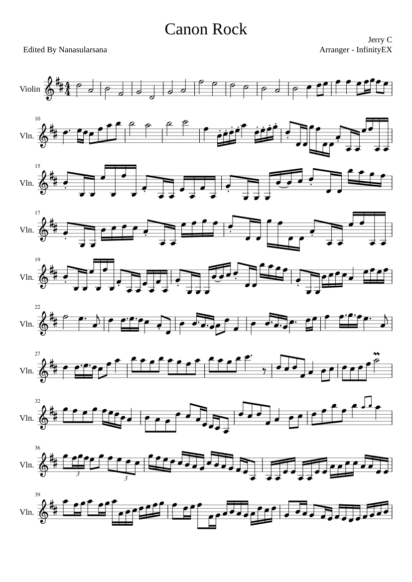 Canon Rock Sheet music for Violin (Solo) | Musescore.com