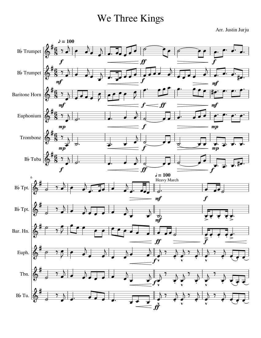 We Three Kings Sheet music for Trombone, Euphonium, Tuba, Trumpet in b ...