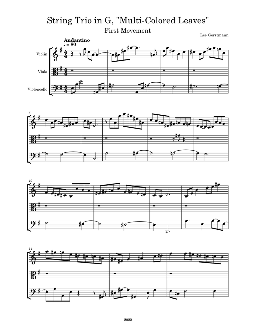 "Multi-Colored Leaves' String Trio - First Movement Sheet music for Violin, Viola, Cello (String ...