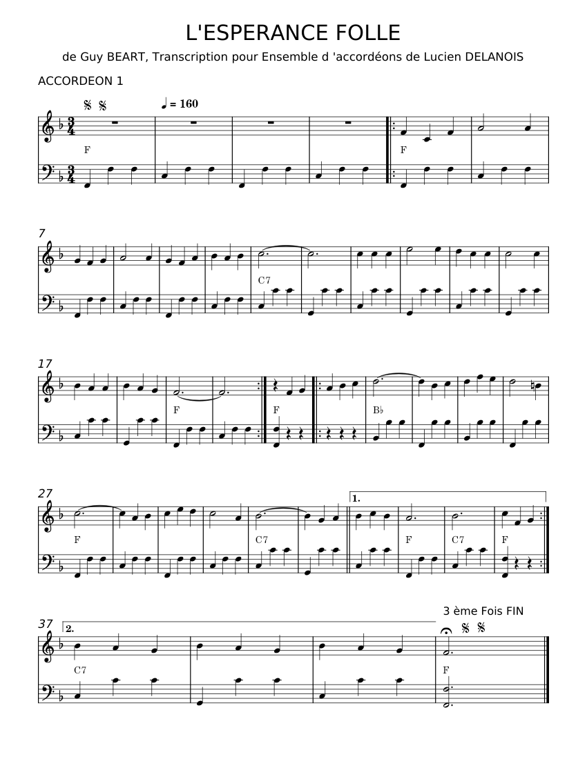 L'ESPERANCE FOLLE – Guy BEART Sheet Music with Chords for Piano ...
