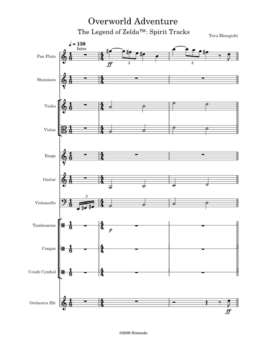 Overworld Adventure - The Legend of Zelda: Spirit Tracks Sheet music for Piano, Tambourine ...