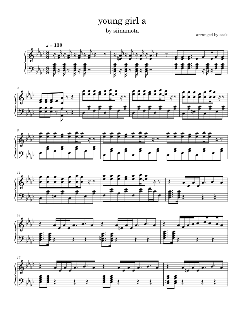 少女A / Young Girl A -- 椎名もた (siinamota) Sheet Music for Piano (Solo ...