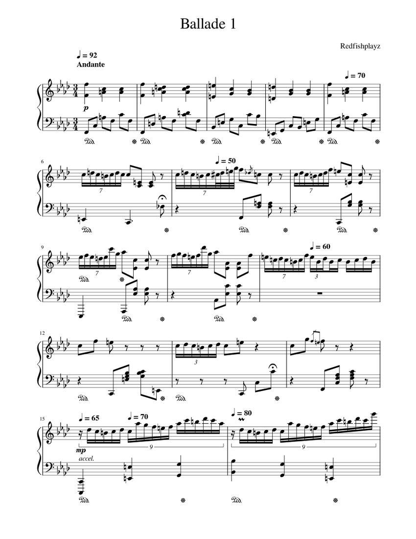 Ballade no.1 by Redfishplayz(updated) Sheet music for Piano (Solo ...