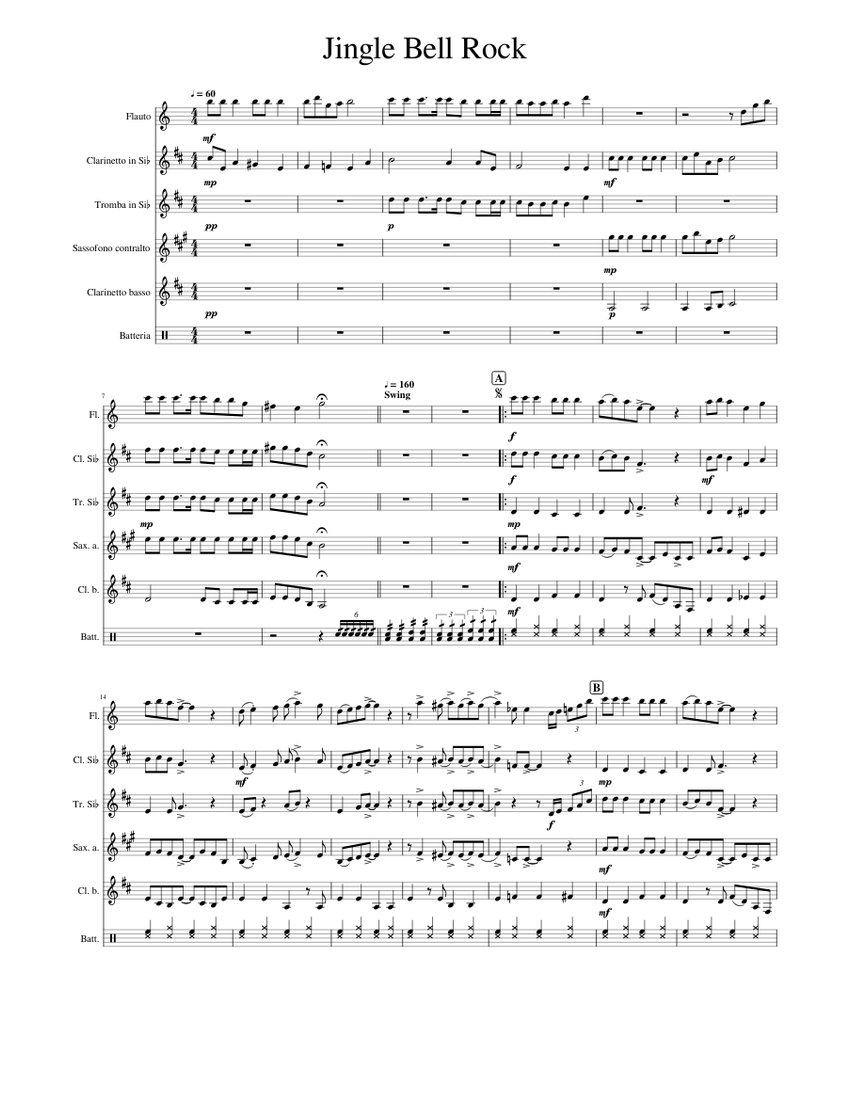 Jingle bells rock - Mina Sheet music for Flute, Clarinet in b-flat ...