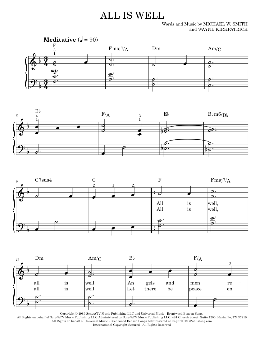 Play Official version of All is well sheet music by Michael W. Smith ...