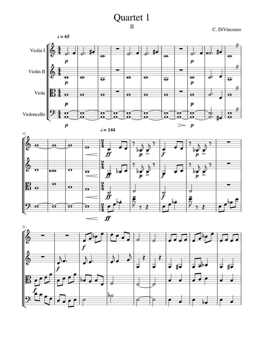 String Quartet No. 1 II Sheet music for Violin, Viola, Cello (String ...