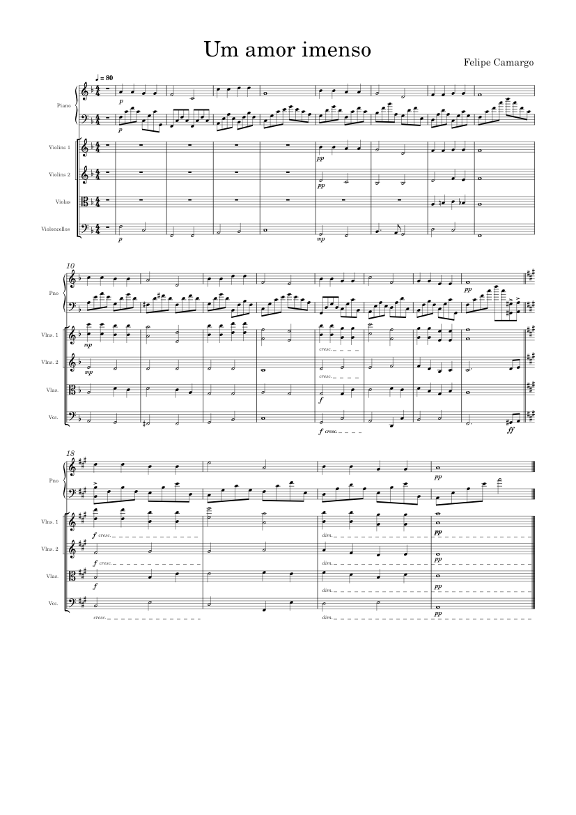 Um amor imenso Sheet music for Piano, Strings group (Mixed Quintet ...