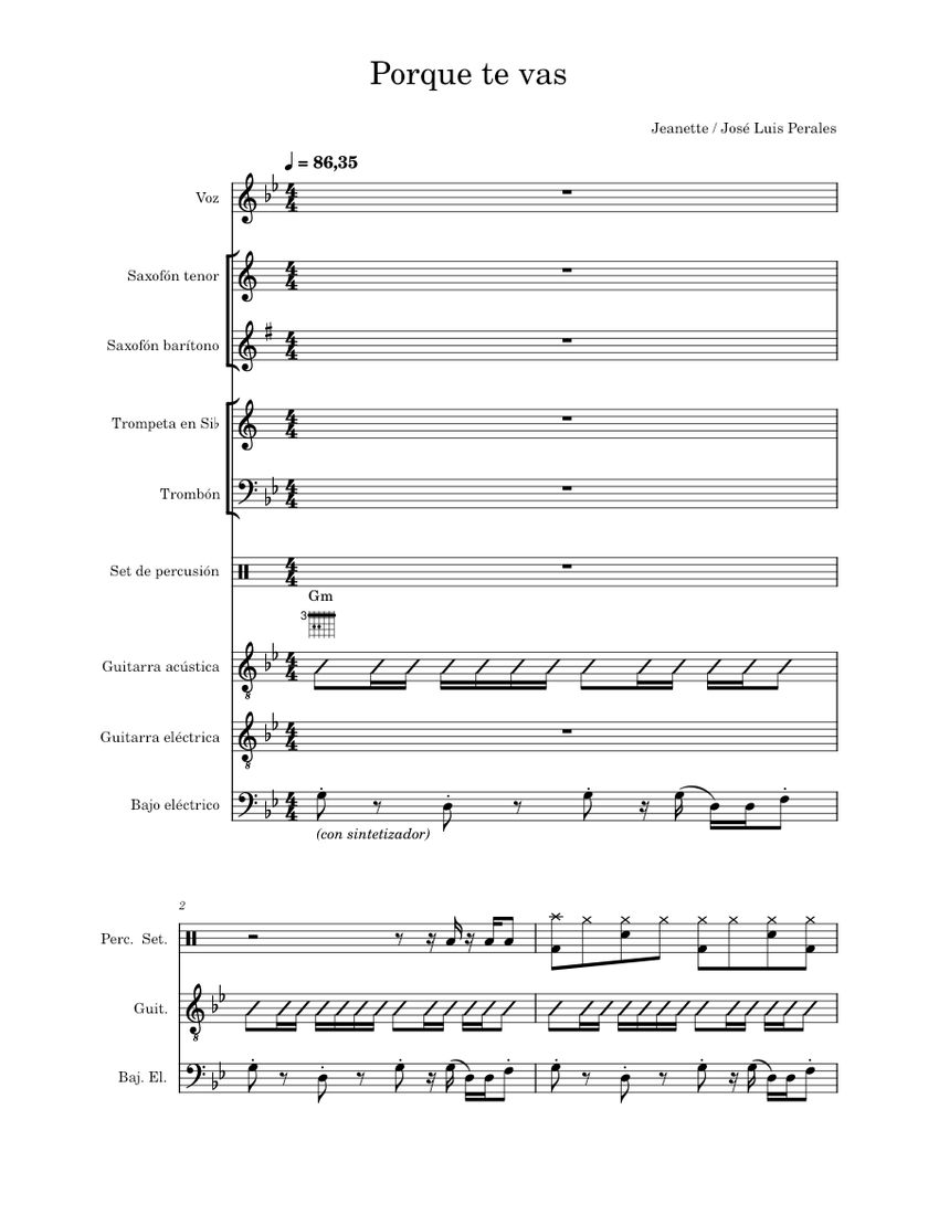 Porque te vas – José Luis Perales/Jeanette Sheet music for Trombone ...
