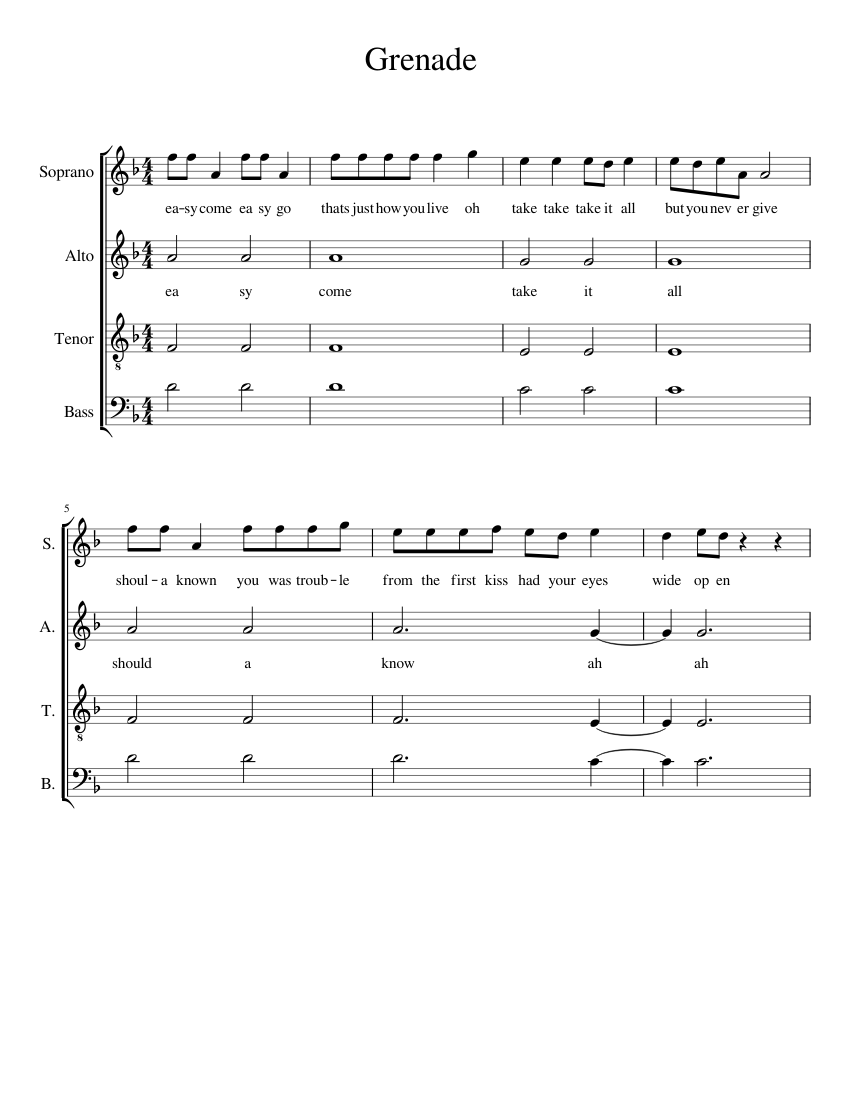 Grenade Sheet music for Soprano, Alto, Tenor, Bass voice (Choral ...