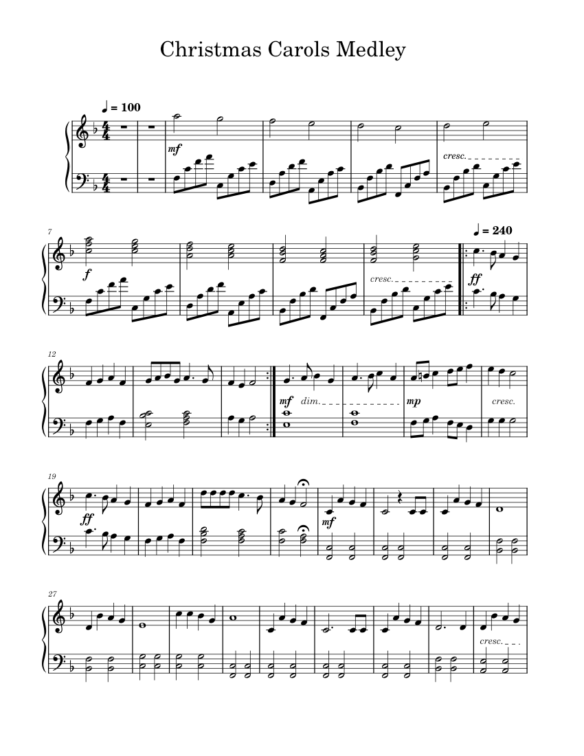 Christmas Carols Medley Complete Sheet music for Piano (Solo ...