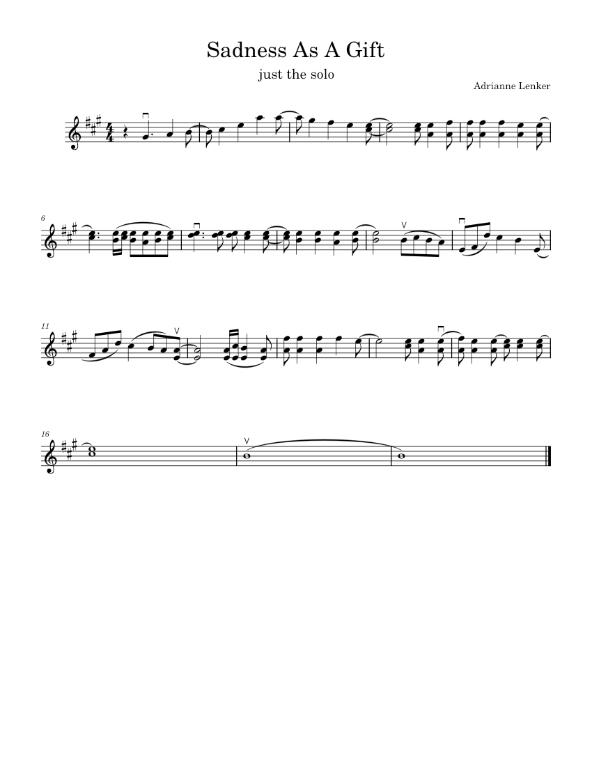 Sadness As A Gift – Adrianne Lenker Sheet Music for Violin (Solo ...