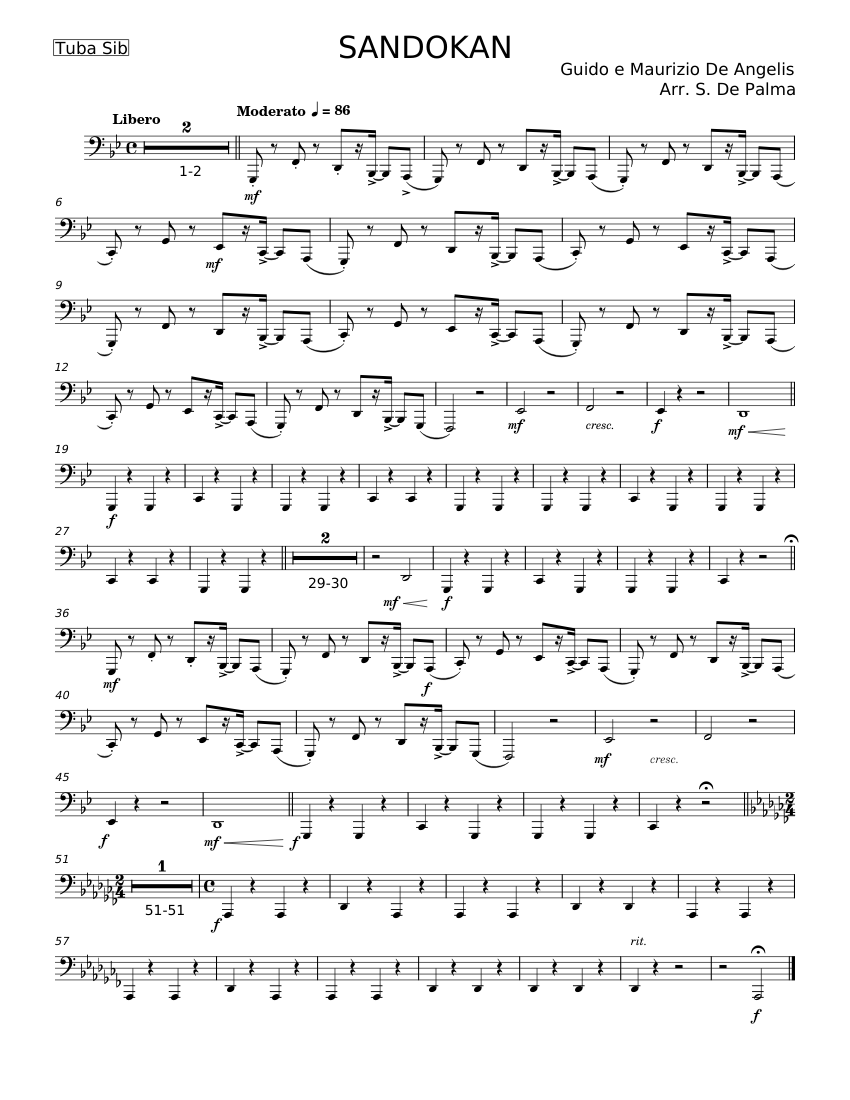 Sandokan - Guido & Maurizio De Angelis Sheet music for Tuba (Solo ...