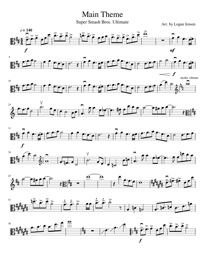 Super Smash Bros. Ultimate: Main Theme Sheet music for Viola (Solo ...