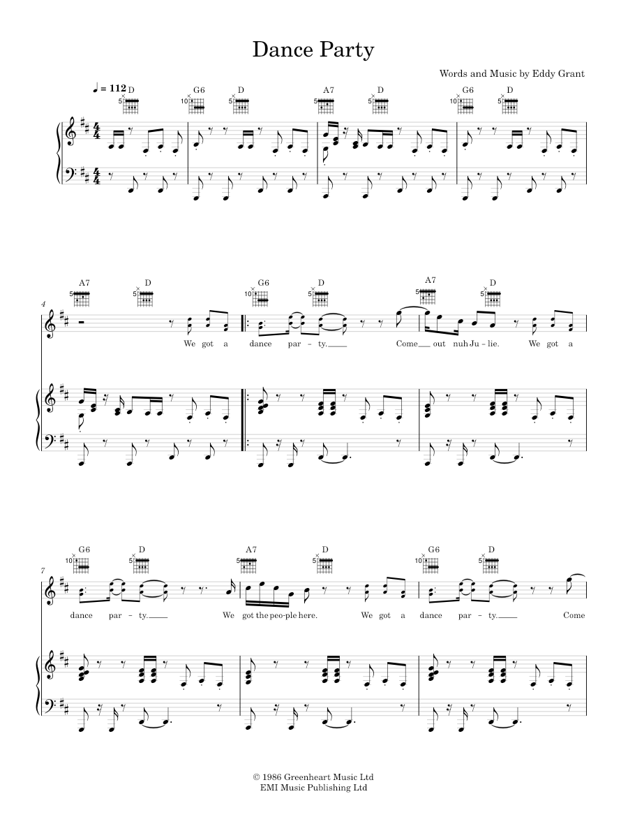 Play Official version of Dance Party sheet music by Eddy Grant for ...