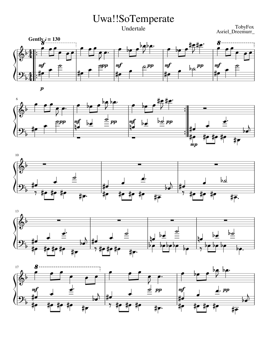 Uwa!! So Temperate - Undertale Sheet Music for Piano (Solo) easy ...