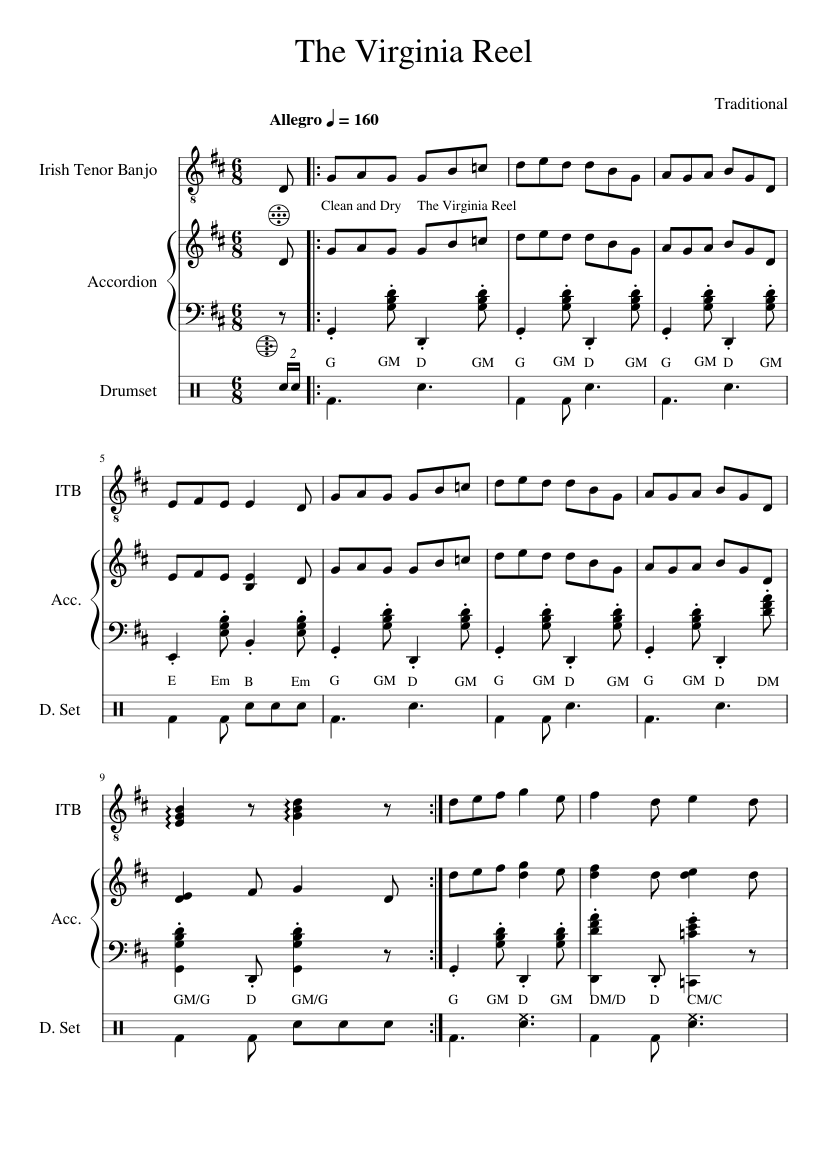 The Virginia Reel - Traditional Sheet music for Accordion, Drum group ...
