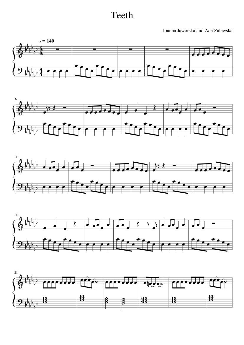 Teeth Sheet Music for Piano (Solo) Easy | MuseScore.com