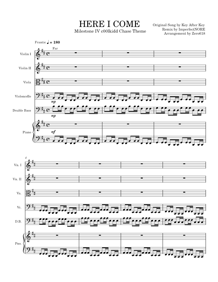 HERE I COME (Milestone IV c00lkidd Chase Theme) - Forsaken UST Sheet Music for Piano, Contrabass ...
