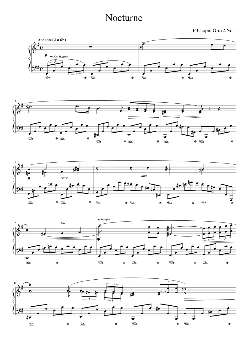 Nocturne F Chopin Op 72 No 1 Sheet Music for Piano (Solo) | MuseScore.com