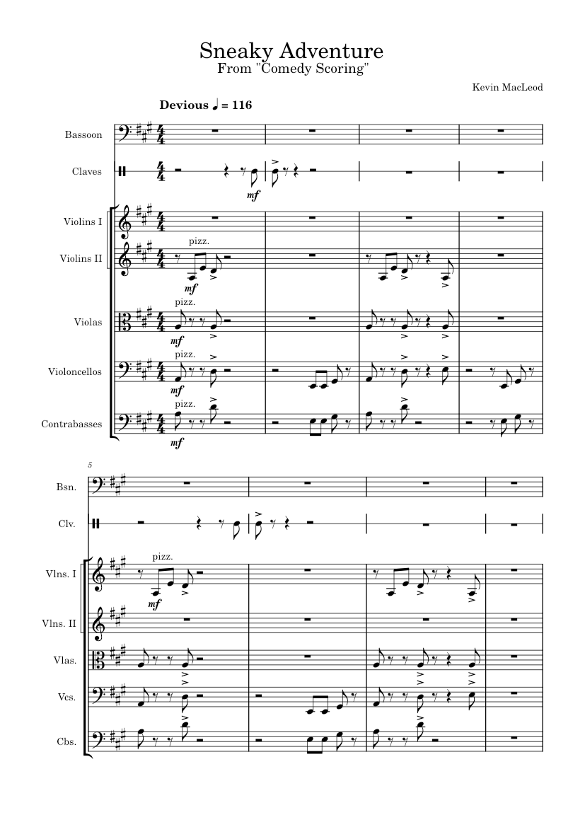 Sneaky Adventure – Kevin MacLeod Sheet Music for Bassoon, Drum group ...
