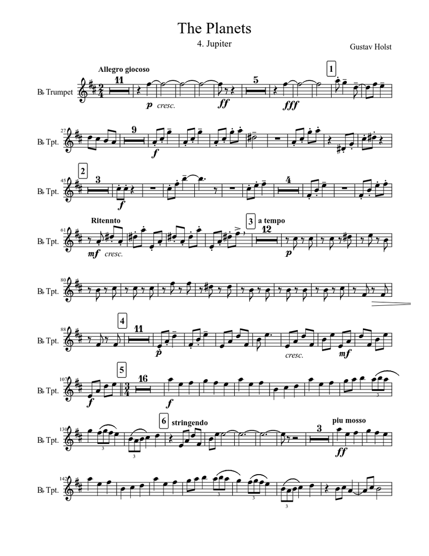 The Planets Sheet music for Trumpet (Solo) | Musescore.com