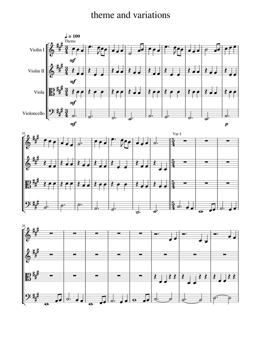 GCSE Theme and Variations Sheet music for Violin, Viola, Cello (String ...