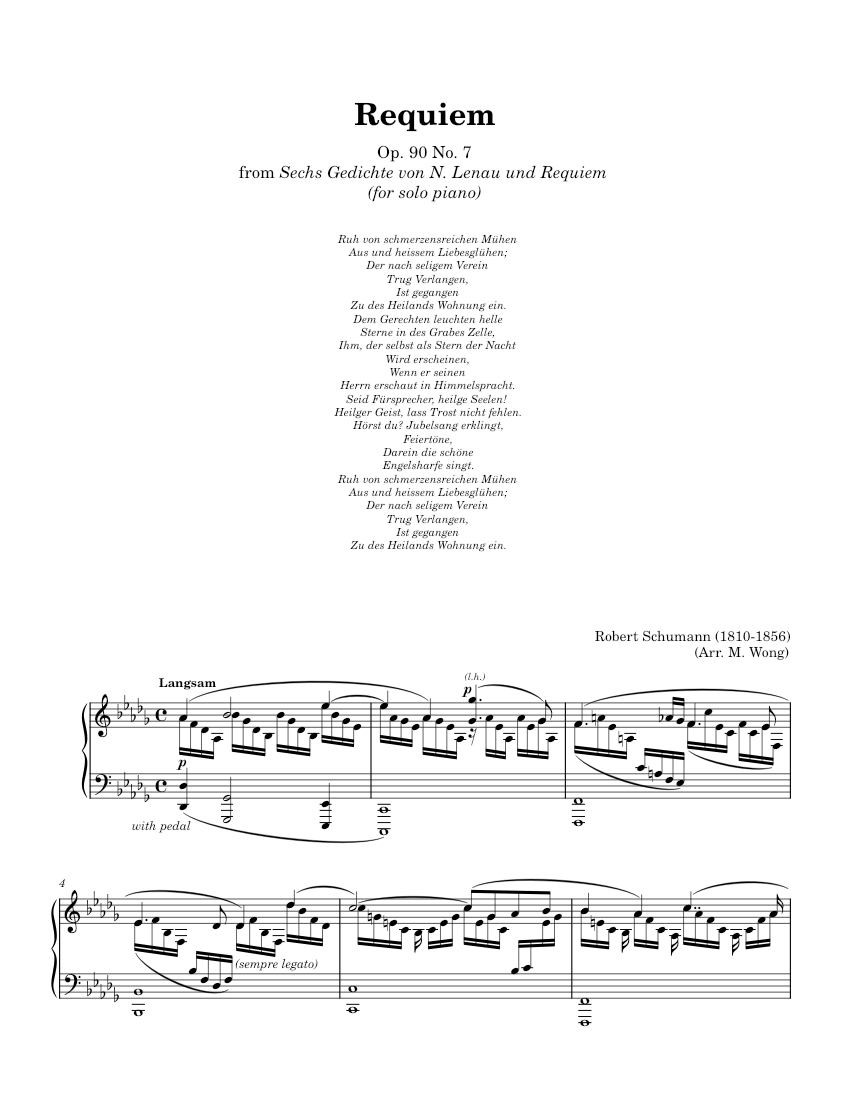 Schumann - Requiem from 6 Gedichte und Requiem, Op.90 No.7 Sheet music ...