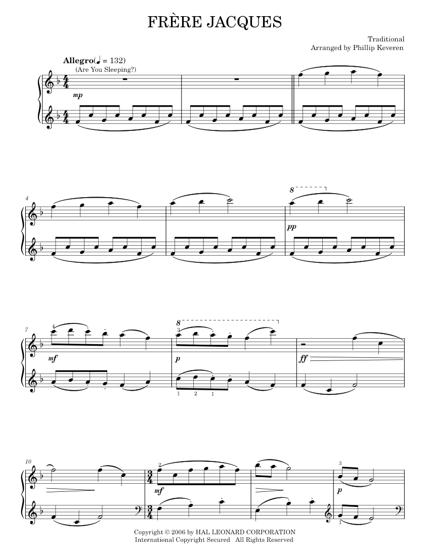 frere jacques Sheet music for Piano by Misc Traditional Official ...