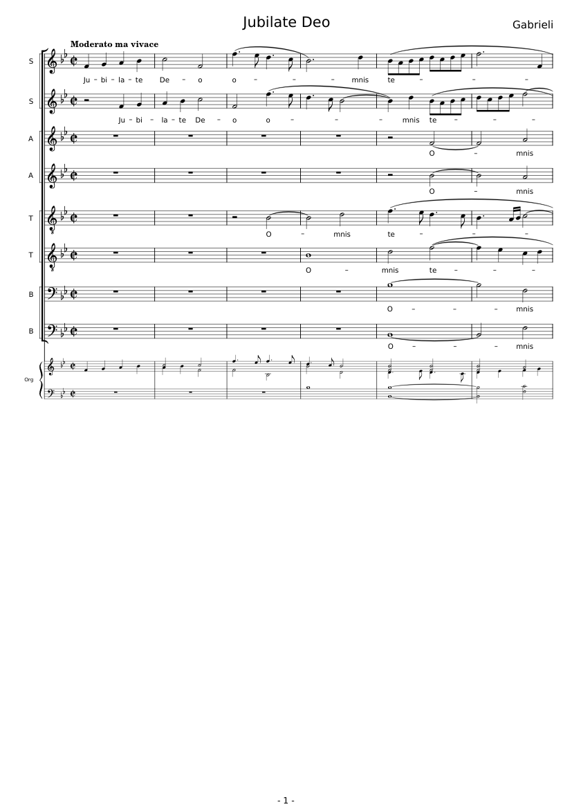 Gabrieli / Jubilate Deo Sheet Music for Soprano, Alto, Tenor, Bass ...