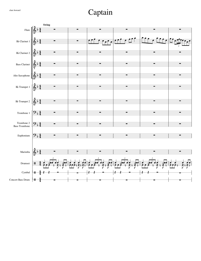 Captain Sheet music for Trombone, Euphonium, Flute, Clarinet in b-flat ...