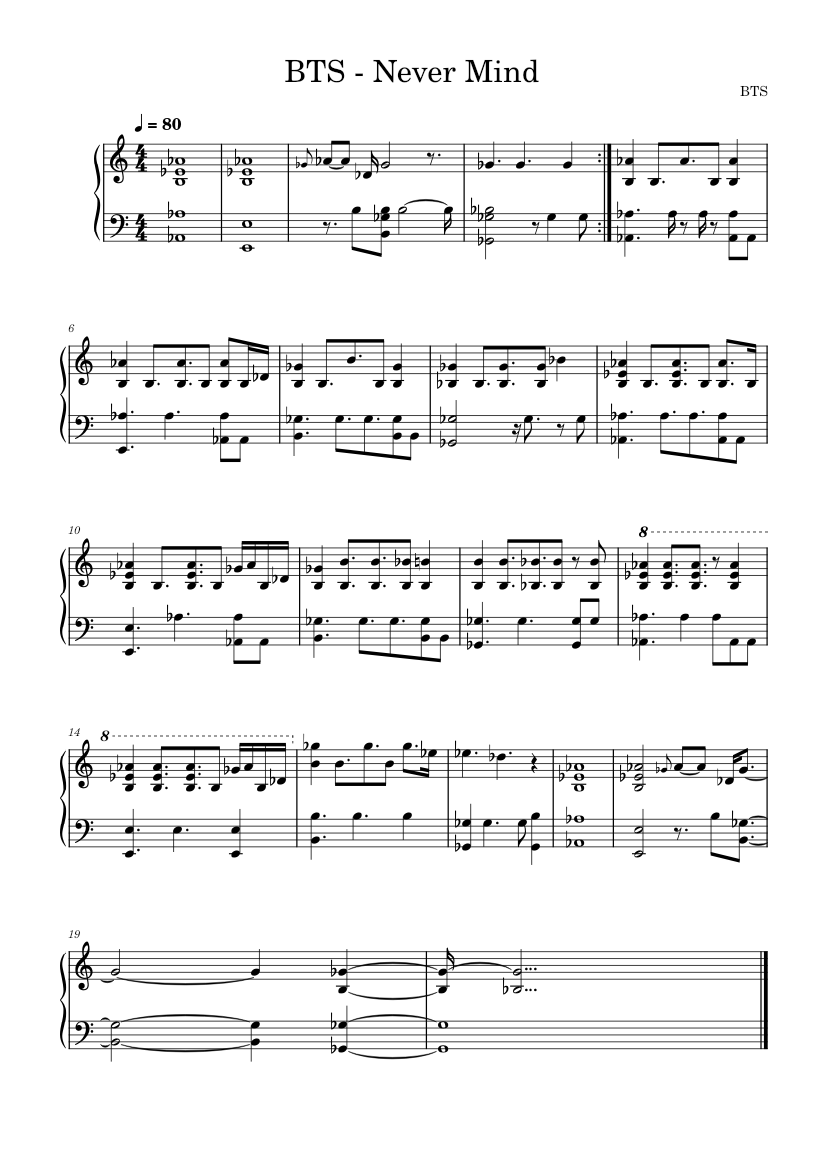 Never Mind – BTS BTS – Never Mind Sheet music for Piano (Solo) Easy ...