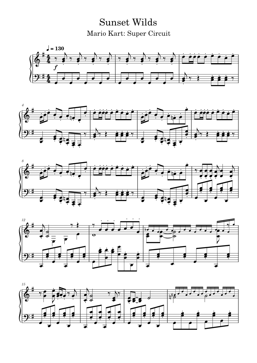 Sunset Wilds - Mario Kart: Super Circuit (Piano) Sheet Music for Piano ...