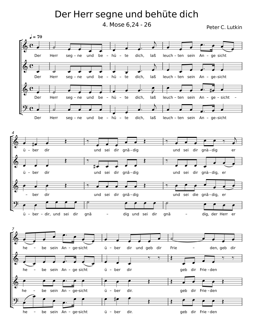 Der Herr segne und behüte dich - Peter C. Lutkin Sheet music for Synthesizer (Mixed Quartet ...
