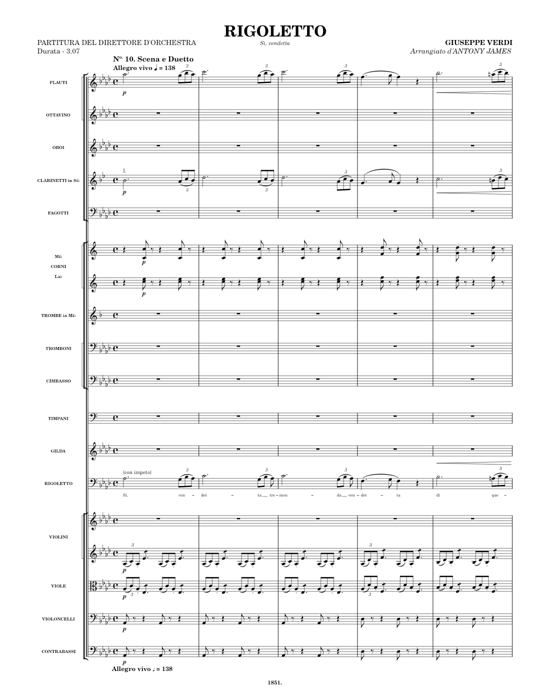 Giuseppe Verdi - Rigoletto, No. 10 - Sì, vendetta Sheet Music for Piano ...