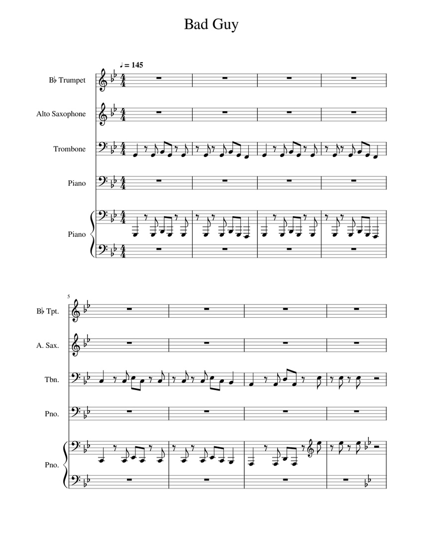 Bad Guy - full score 1 Sheet music for Piano, Trombone, Saxophone alto ...