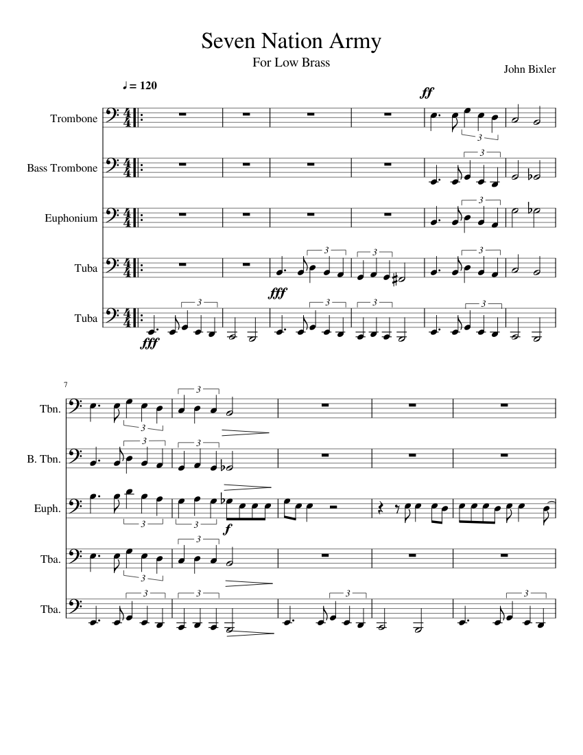 Seven Nation Army: For Low Brass Sheet music for Trombone, Euphonium ...