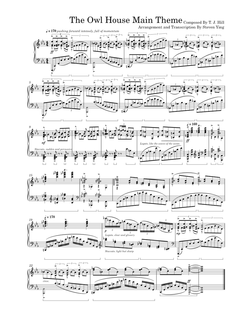 The Owl House Main Theme – T.J. Hill Sheet music for Piano (Solo ...