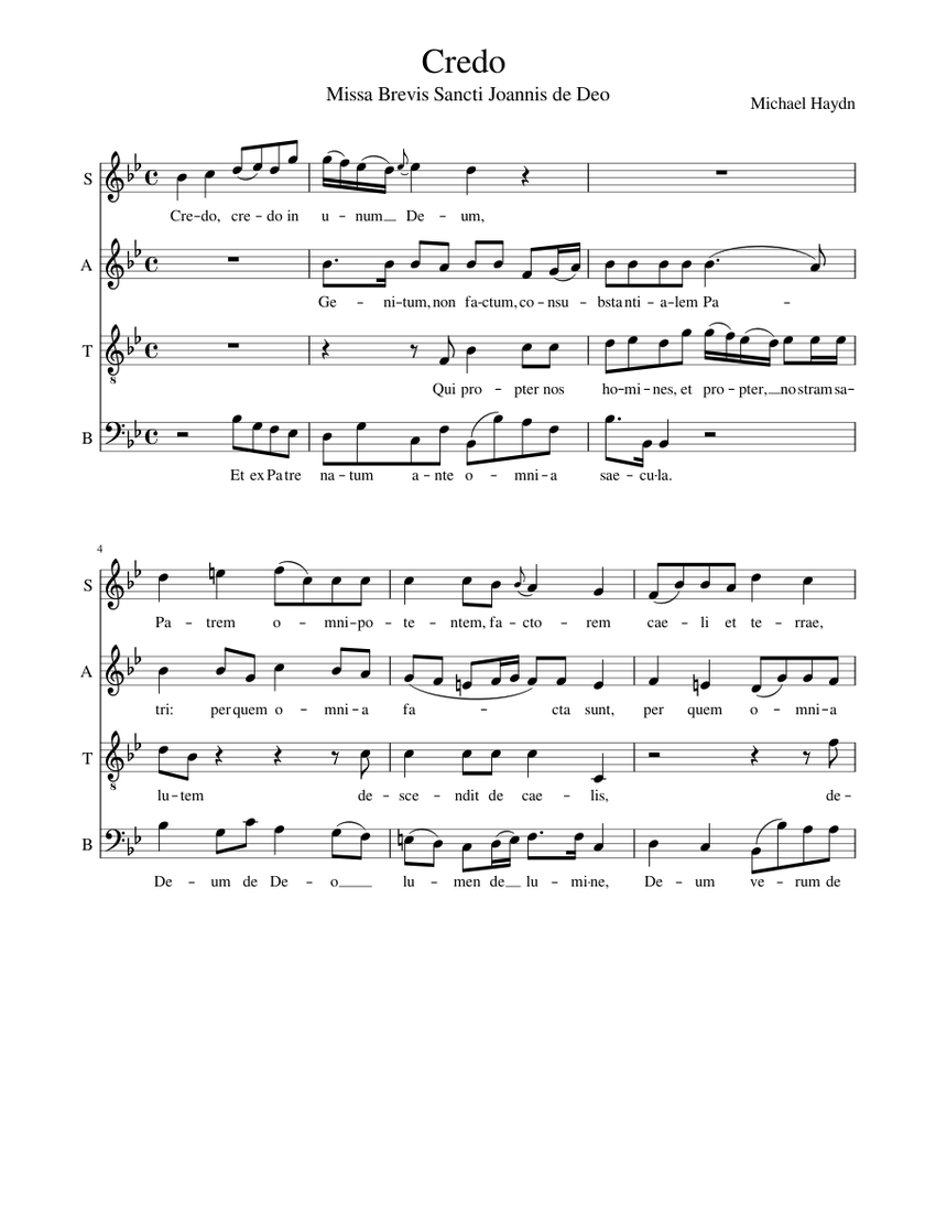 Credo (Haydn) Sheet music for Soprano, Alto, Tenor, Bass voice (Choral ...