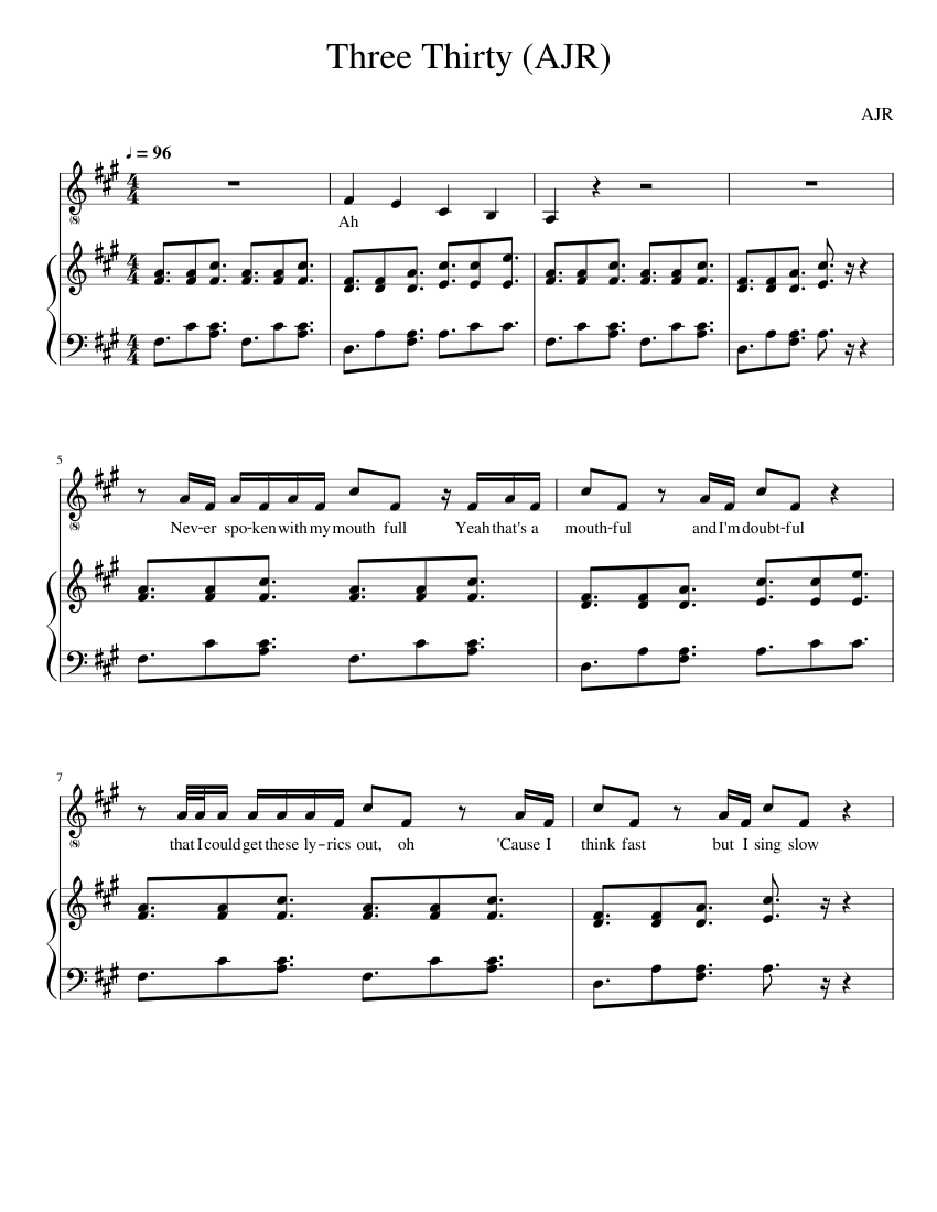 Three Thirty (AJR) Sheet music for Piano, Vocals (Piano-Voice ...