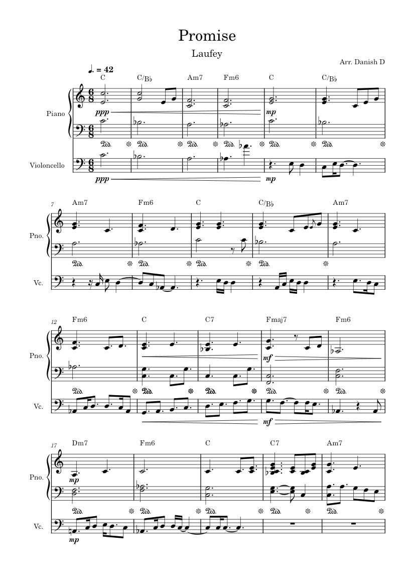 Promise Sheet music for Piano, Cello (Solo) | Musescore.com