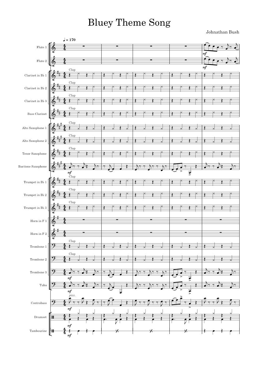 Bluey Theme-simplified Sheet music for Trombone, Tuba, Flute, Saxophone ...