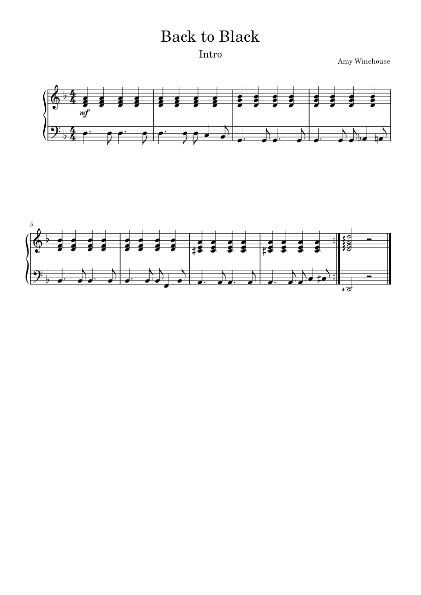 Back to black – Amy Winehouse Sheet music for Piano (Solo) Easy ...