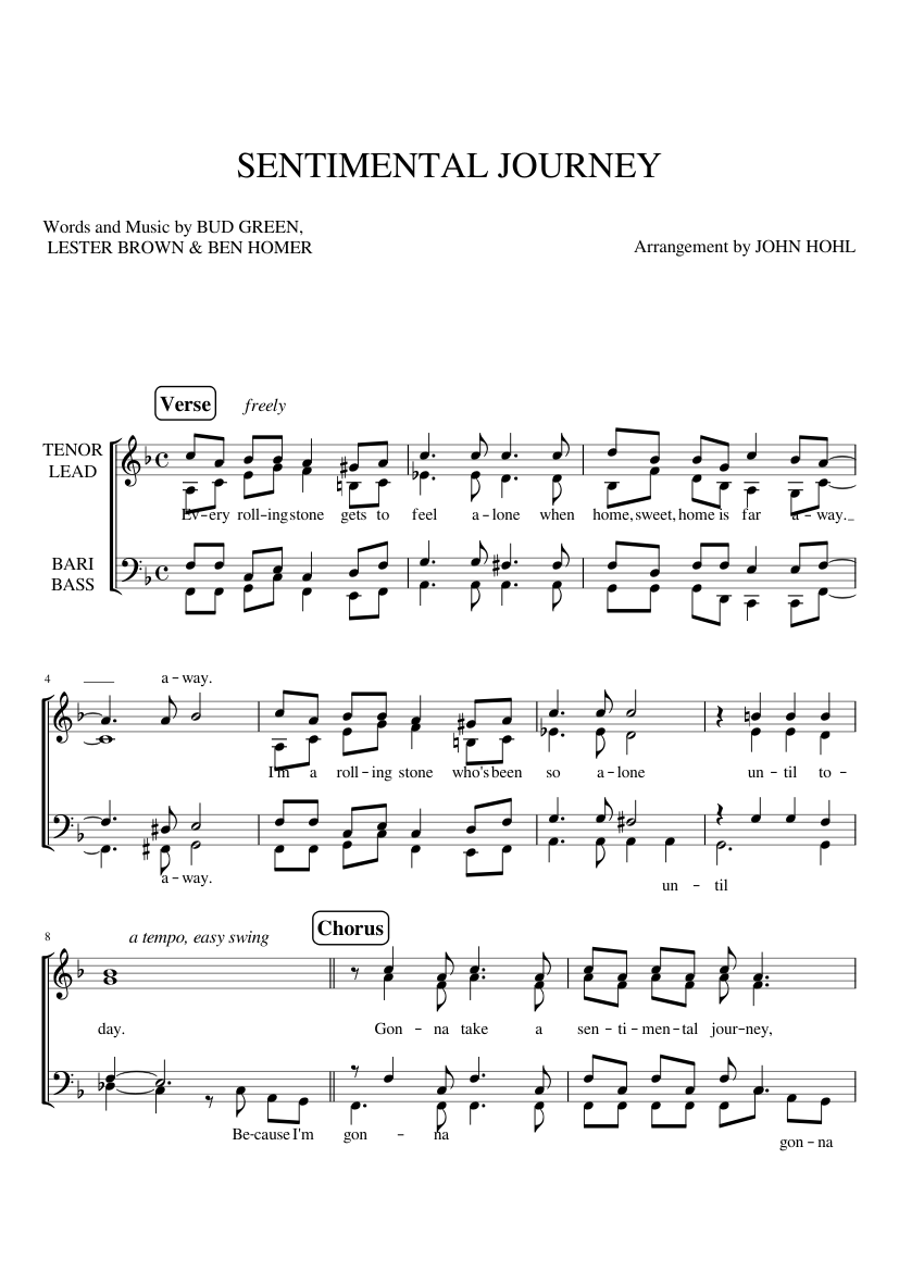 SENTIMENTAL JOURNEY Sheet music for Tenor, Bass voice (Choral ...