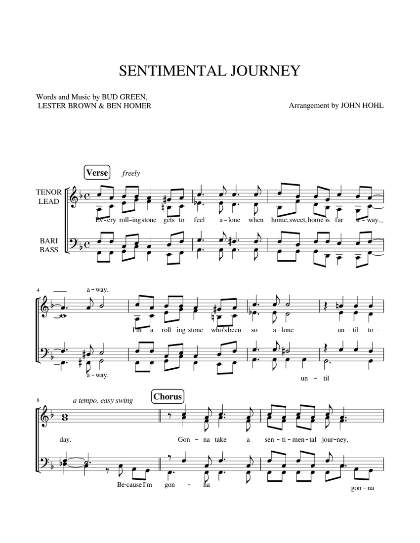 SENTIMENTAL JOURNEY Sheet music for Tenor, Bass voice (Choral ...