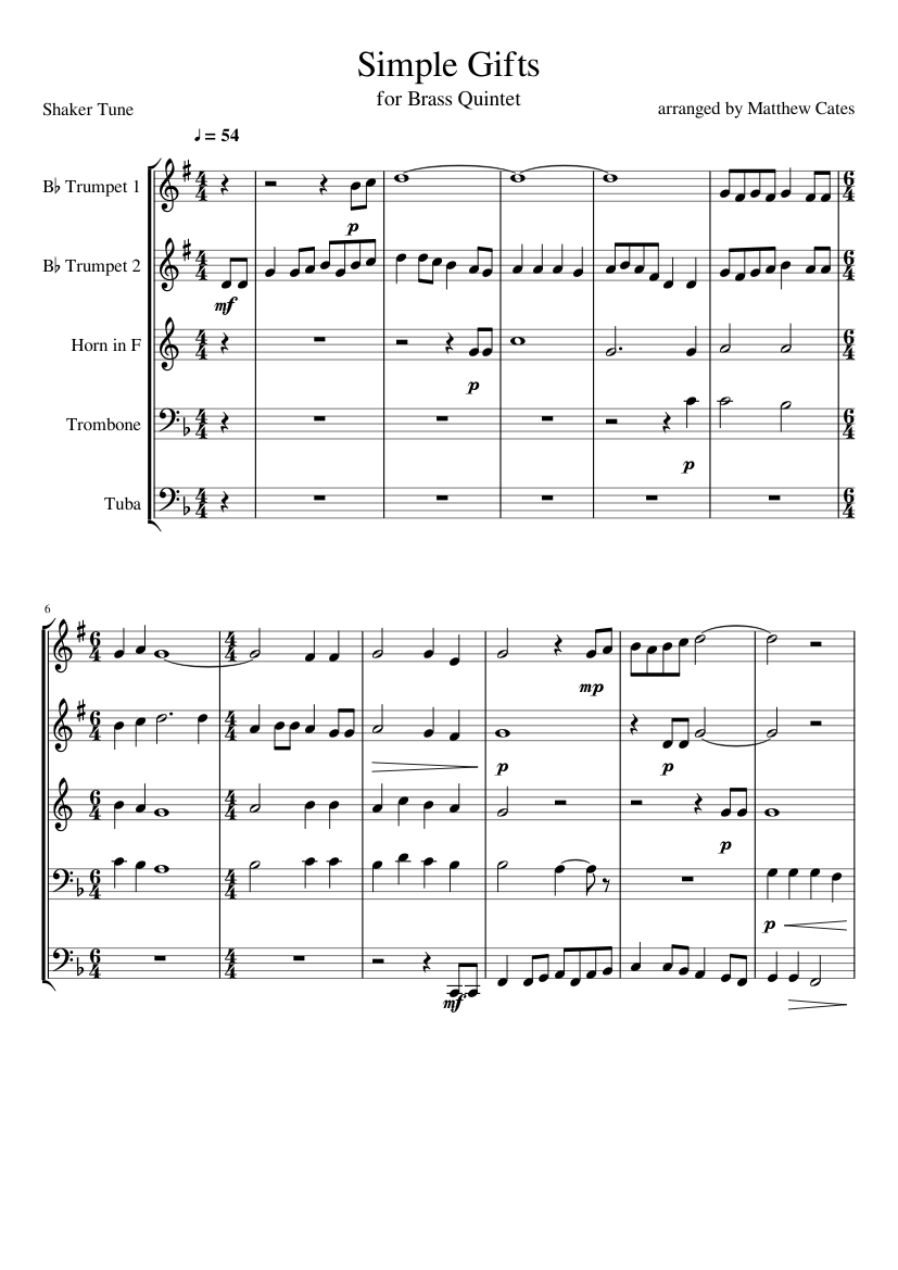 Simple Gifts Sheet Music for Trombone, Tuba, Trumpet in b-flat, French ...