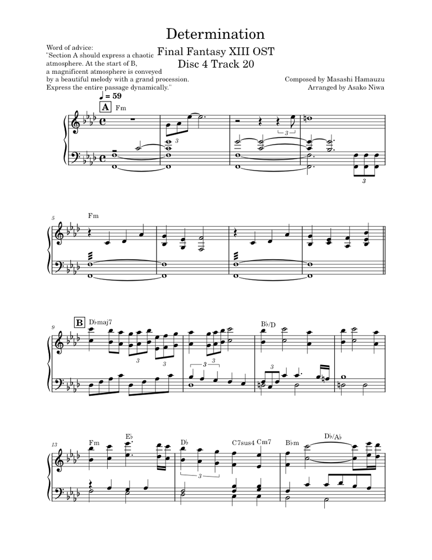 Determination – Masashi Hamauzu Sheet music for Piano (Solo ...