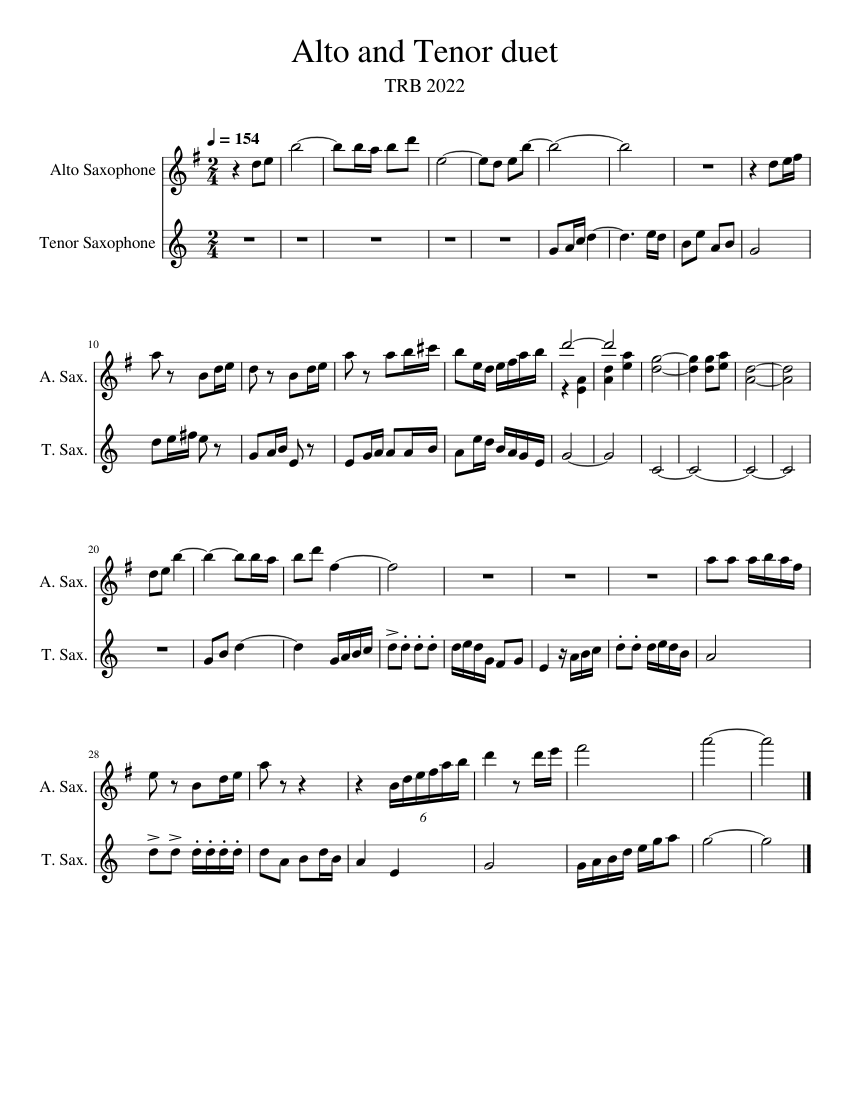 Alto and Tenor duet Sheet music for Saxophone alto, Saxophone tenor (Woodwind Duet) | Musescore.com