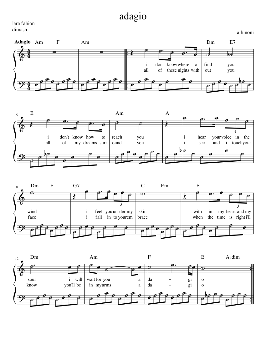 adagio Sheet music for Piano (Solo) Easy | Musescore.com